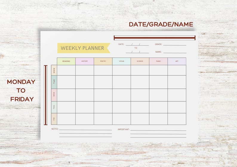 Homeschool Planner Printable Weekly Schedule Digital Download ...