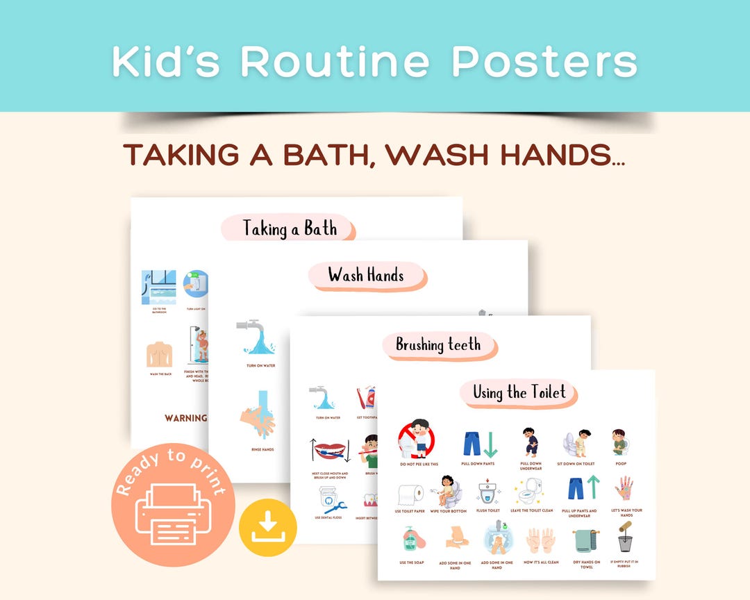 Daily Routine Chart for Kids Visual Schedule Bathroom Routine Potty ...