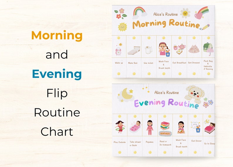 Kids Routine Chart Printable Morning Evening Schedule Daily Planner ...