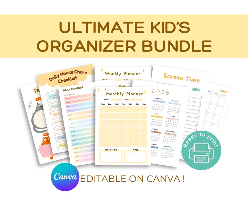 Homeschool Planner Bundle Kawaii Cat Family Schedule Organizer Daily ...