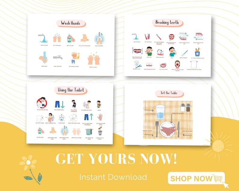 Daily Routine Chart for Kids Visual Schedule Bathroom Routine Potty ...