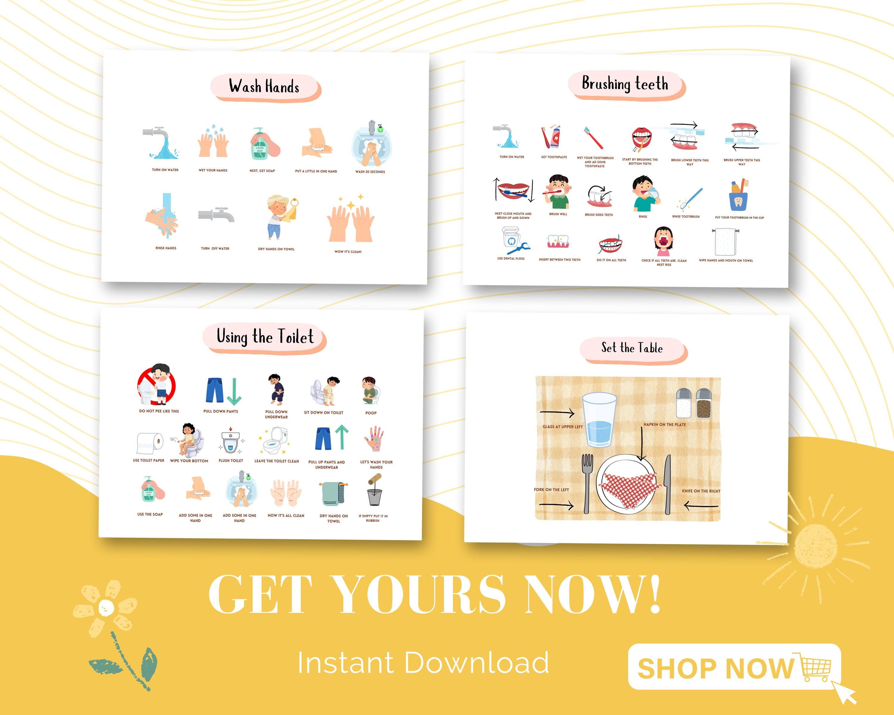 Daily Routine Chart for Kids Visual Schedule Bathroom Routine Potty ...