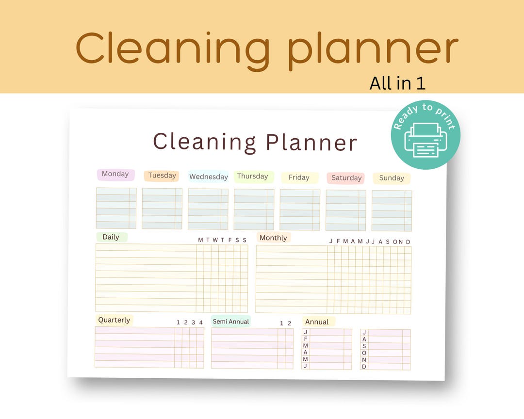 Cleaning Schedule Printable Daily Weekly Monthly Cleaning Planner Home ...