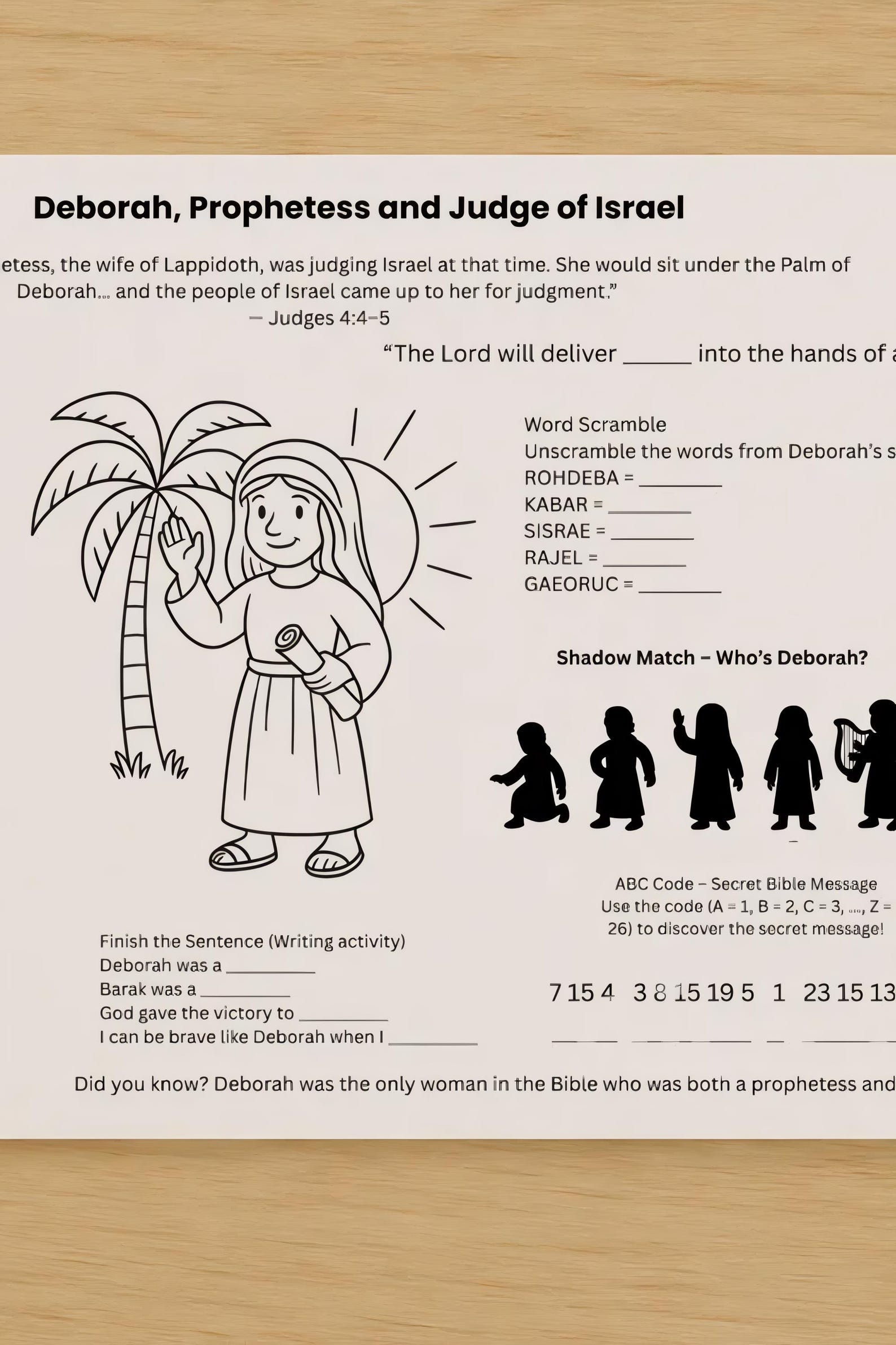 Bible Craft Activity Prophet Coloring Page Kid Bible Lesson Women Hero ...