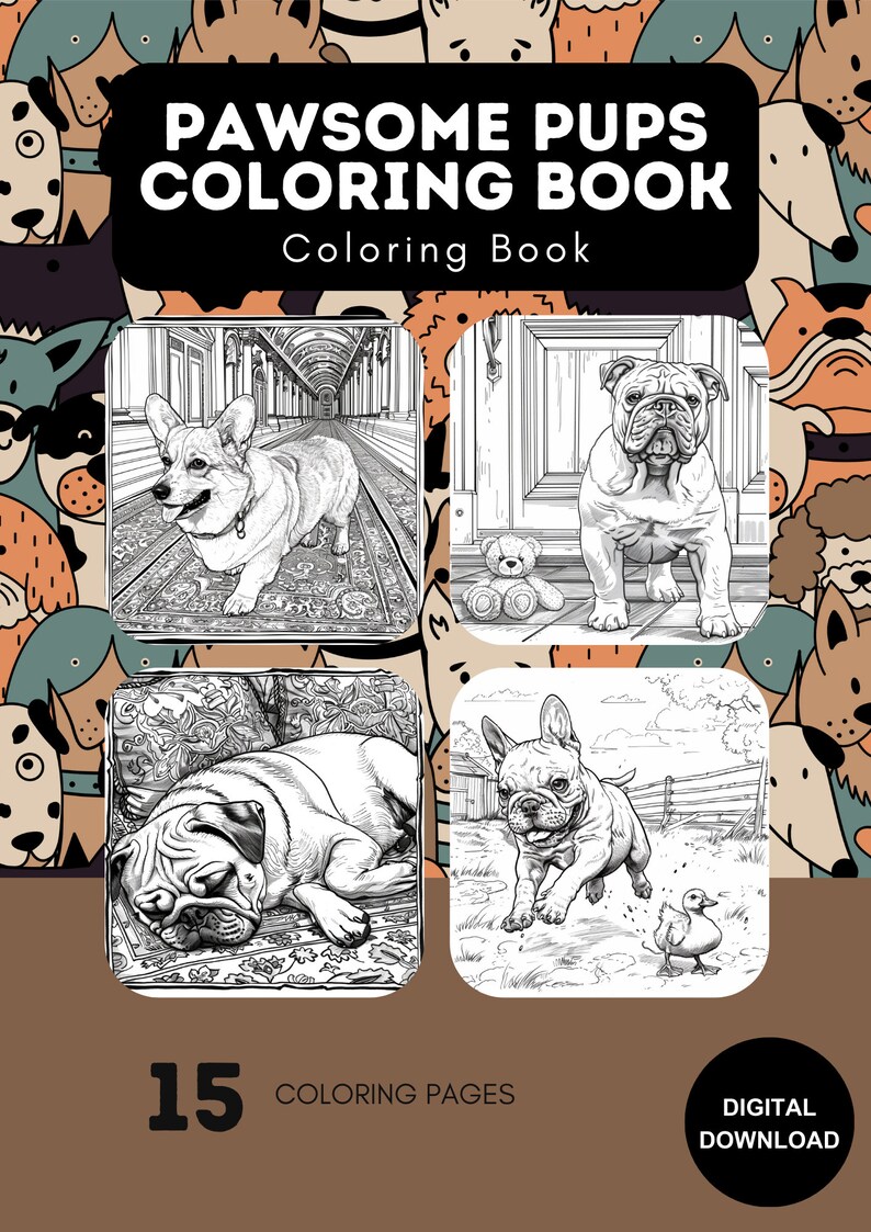 Pawsome Pups Coloring Book: 15 Adorable Dog Breeds - Etsy