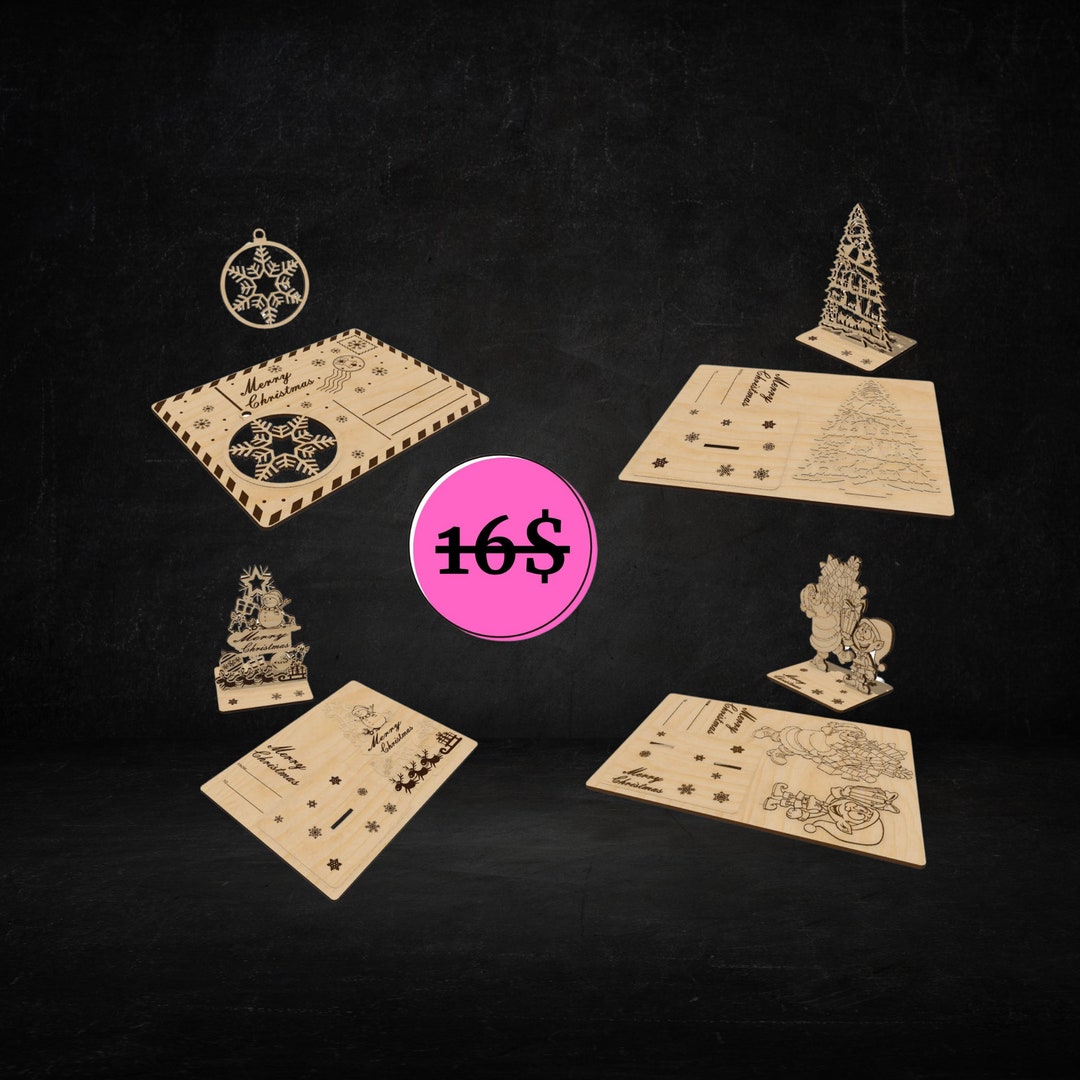 Christmas Postcards Set Laser Cut Files, Christmas Tree Gift, Christmas ...