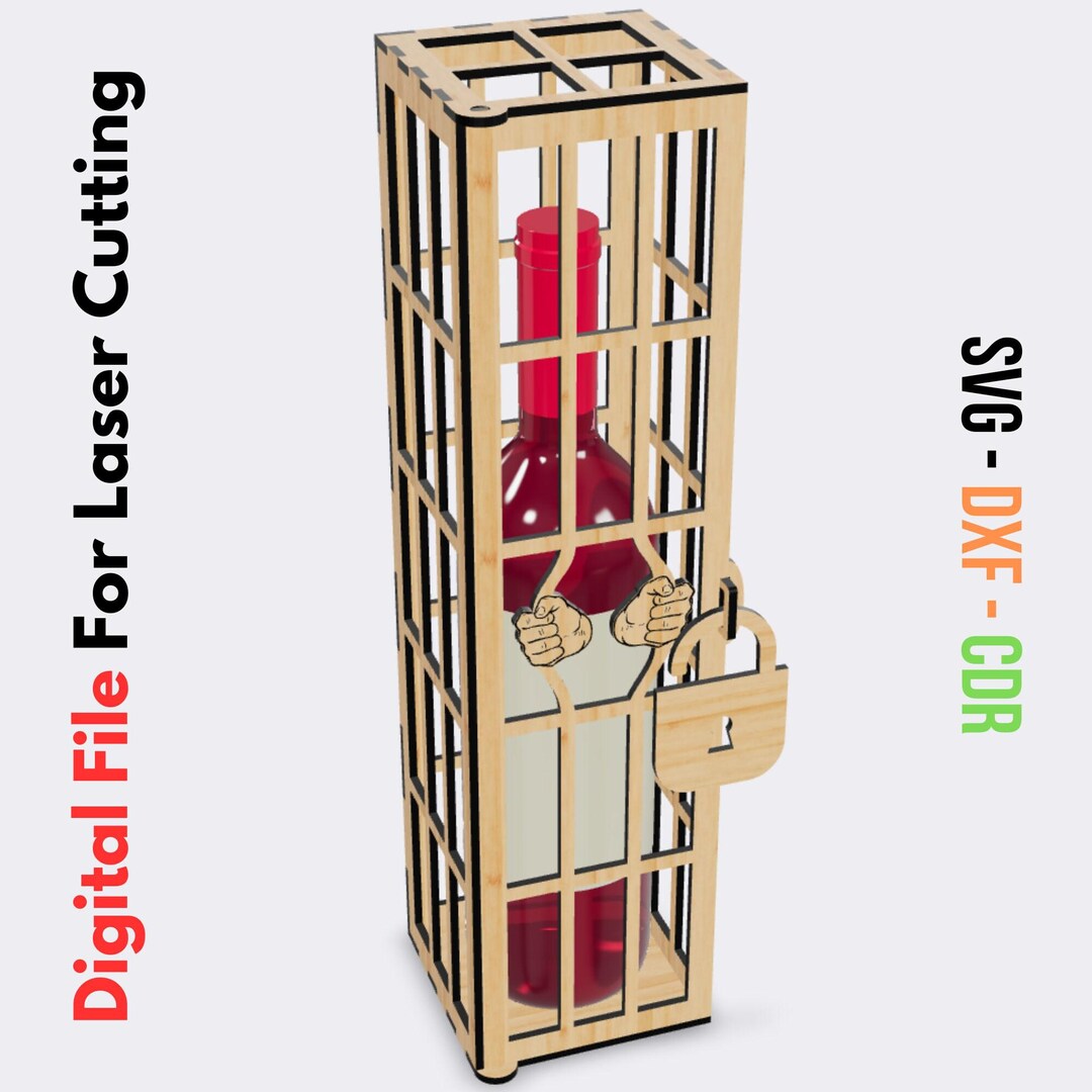 Wine Gift Box in Prison. Laser Cut Files SVG, DXF, CDR Vector Plans ...