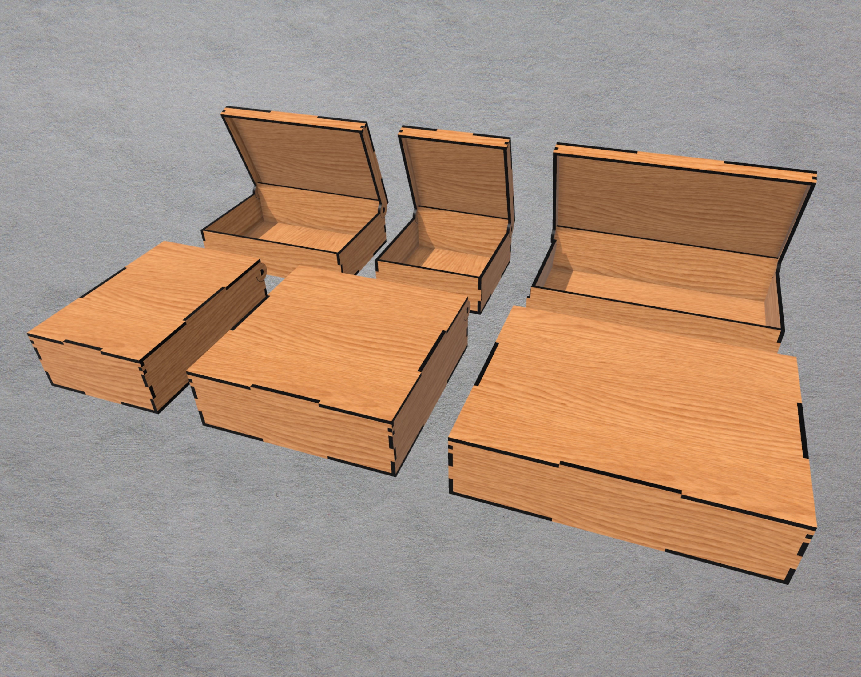 Laser Cut Box With Flip up Lid , Six Different Size Box , for 3mm, 1 ...