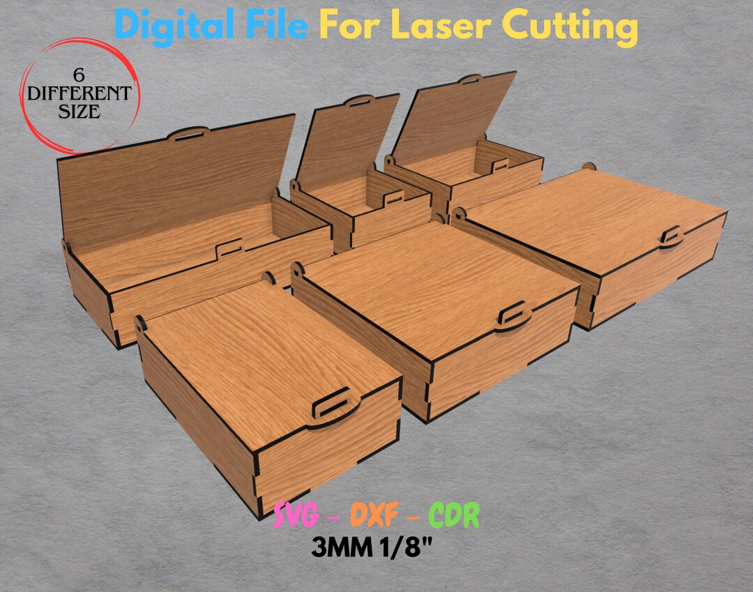 Laser Cut Box With Flip up Lid , Six Different Size Box , for 3mm, 1 ...