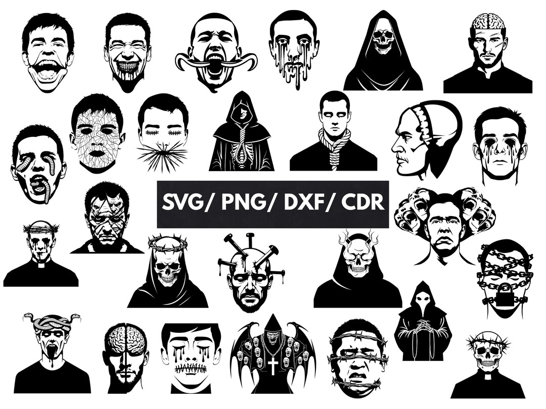 Gothic Horror Faces SVG Bundle | Dark Skull Reaper Silhouette, Macabre ...
