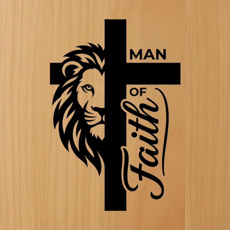 Man of Faith Lion Cross SVG, Christian Laser Cut Sign, Religious ...