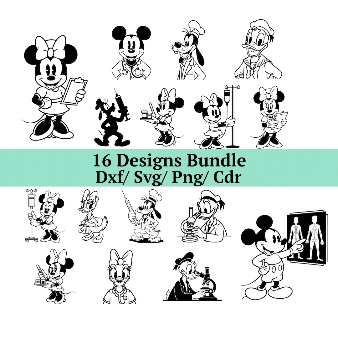 Mickey and Minnie Medical Svg, 16 Classic Doctor Png, Mouse Nurse Dxf ...