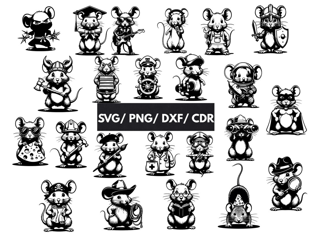 Set of 23 Mice Svg, Mouse Dxf, Stylish Mouse Png, Musical Mouse Cdr - Etsy