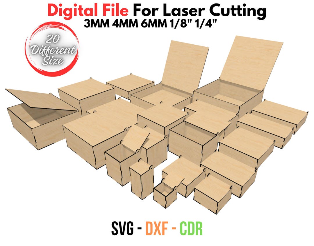 20 Laser Cut Box With Flip up Lid , 20 Different Size Box , for 3mm ...