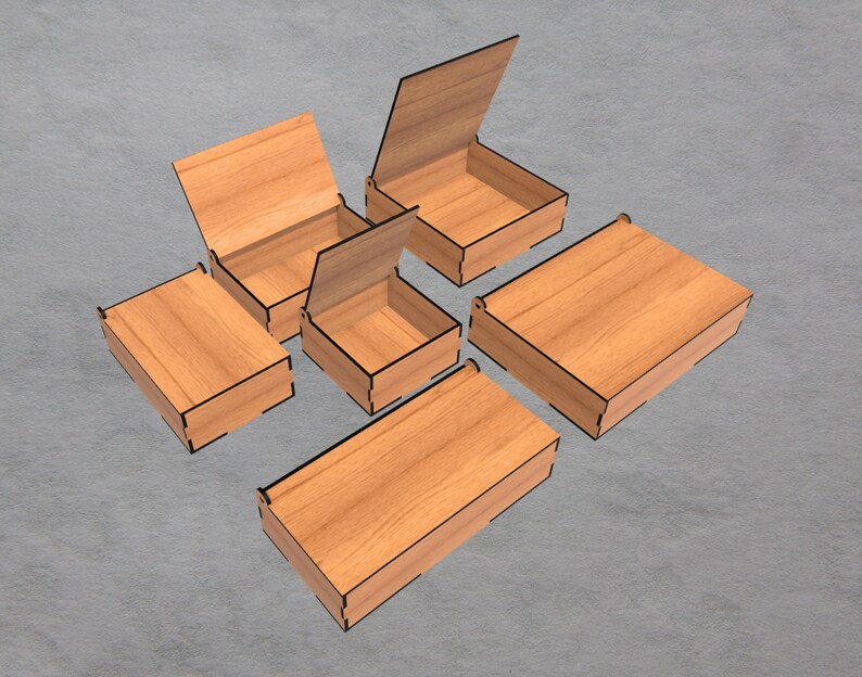Laser Cut Box With Flip up Lid , Six Different Size Box , for 3mm, 1 ...