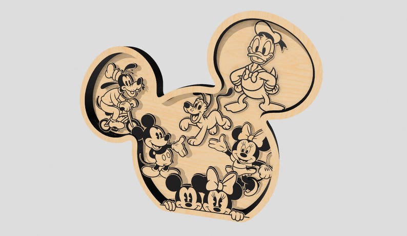 Mickey Minnie Mouse 6 Layer SVG DXF Laser Cut Donald Goofy Pluto 3D ...