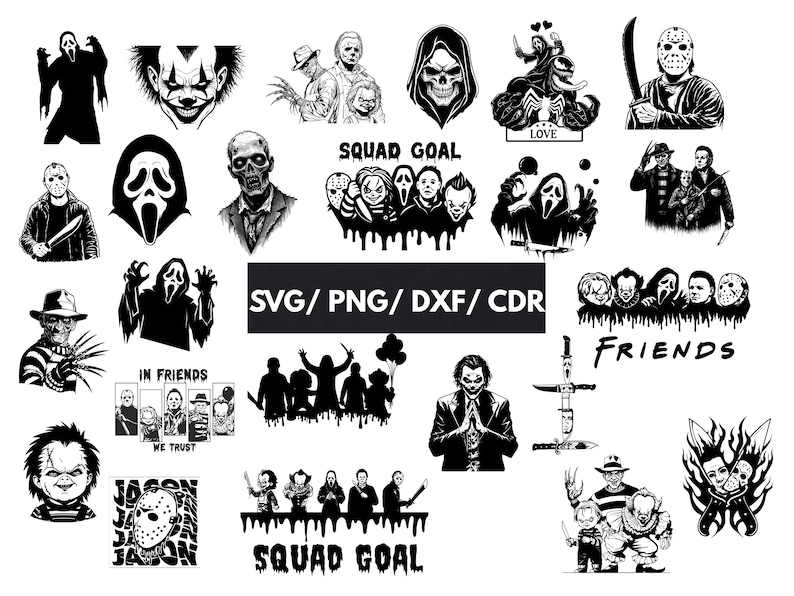 Creepy Halloween Character SVG Bundle, Horror T-shirt Designs, Files ...