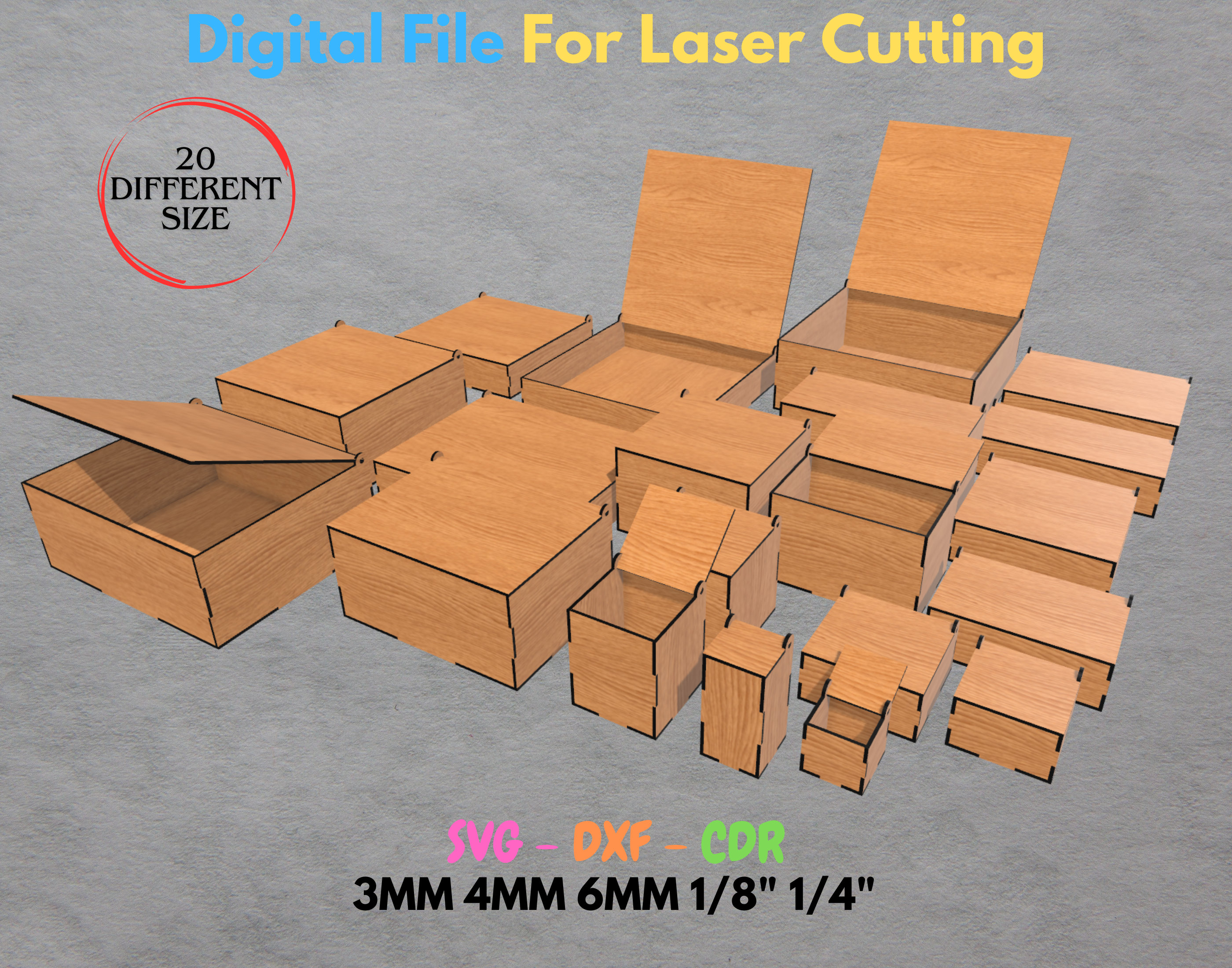 Laser Cut Box With Flip up Lid - Storage Box - 20 Different Size - 5 ...