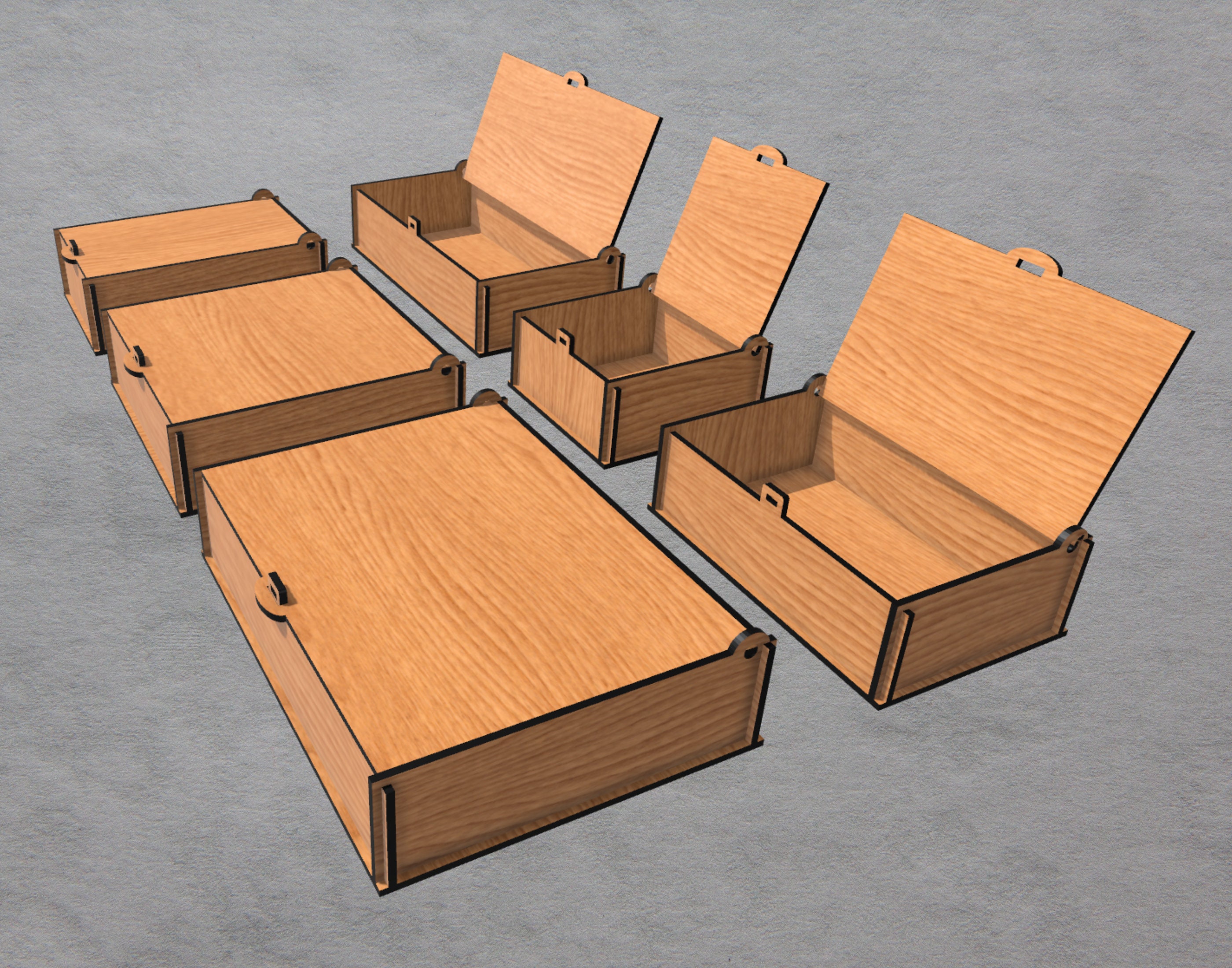 Laser Cut Box With Flip up Lid , Six Different Size Box , for 3mm, 1 ...