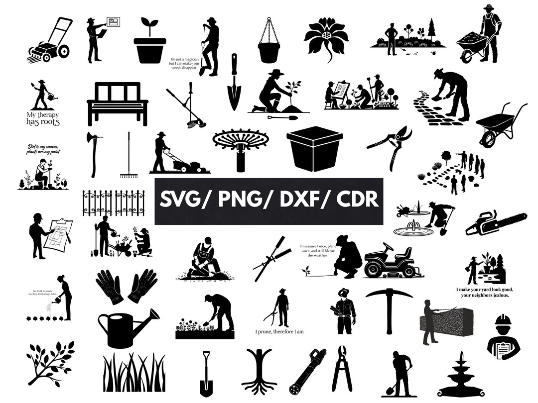 Gardener SVG Bundle | Lawn Mower Landscaping Icons, Garden Tools ...