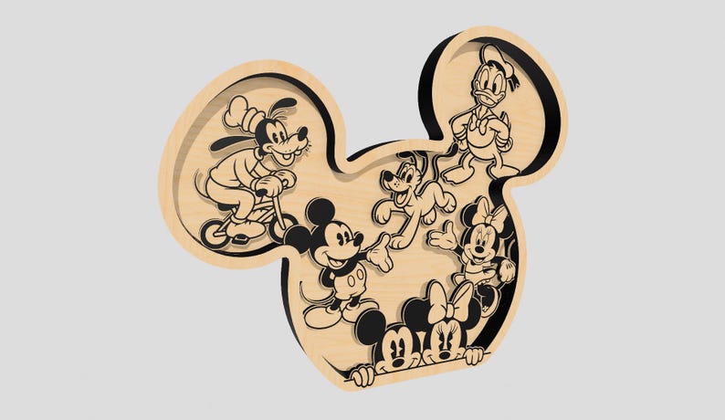 Mickey Minnie Mouse 6 Layer SVG DXF Laser Cut Donald Goofy Pluto 3D ...