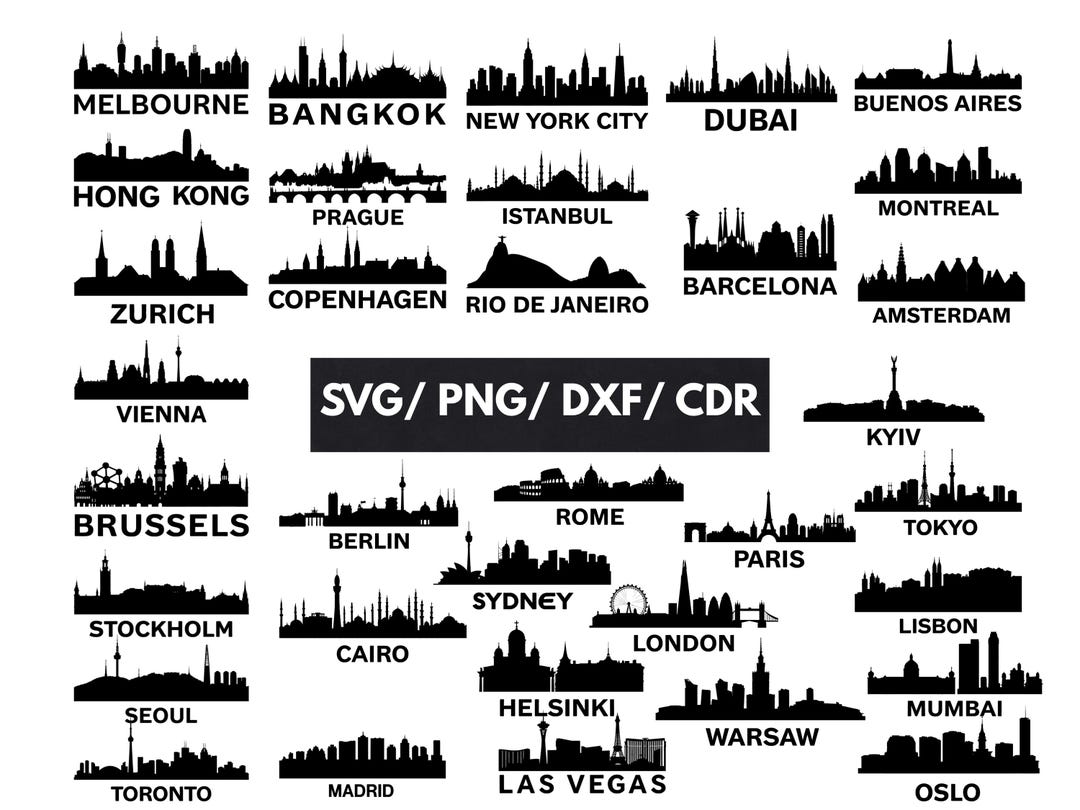 Global City Skyline SVG Bundle | 34 World Cities Cut Files, New York ...