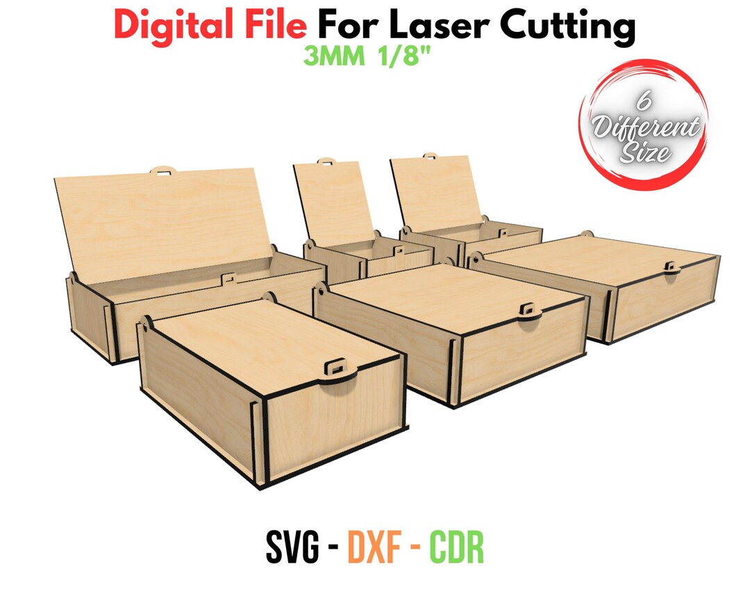 Laser Cut Box With Flip up Lid , Six Different Size Box , for 3mm, 1 ...