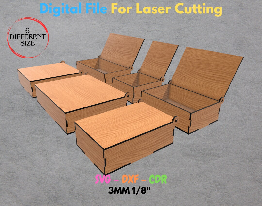 Laser Cut Box With Flip up Lid , Six Different Size Box , for 3mm, 1 ...