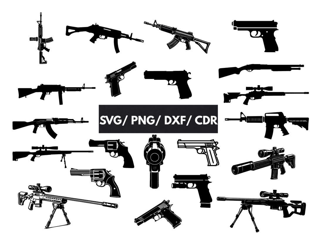 Gun SVG Bundle | 21 Tactical Firearm Designs | Military, Combat, Weapon ...