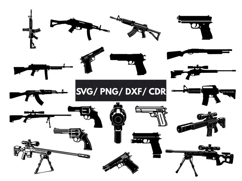 Gun SVG Bundle | 21 Tactical Firearm Designs | Military, Combat, Weapon ...