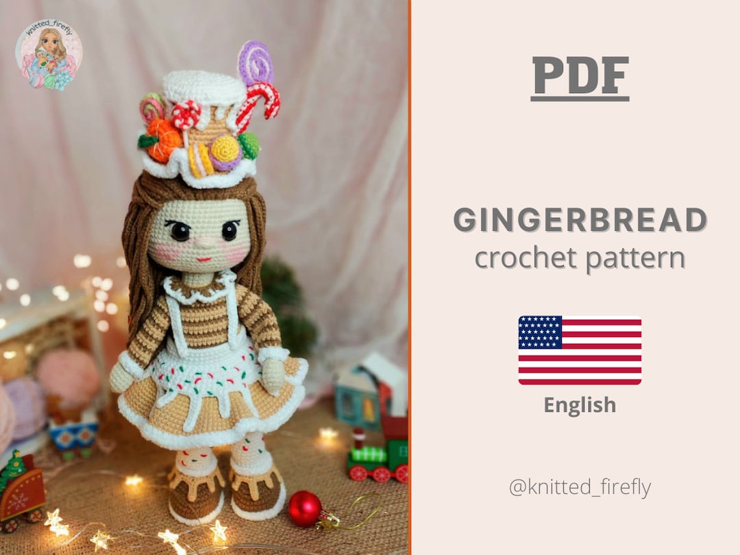 Сhristmas Gingerbread Doll Crochet Pattern Amigurumi Toy Amigurumi Handmade English Doll on a ...