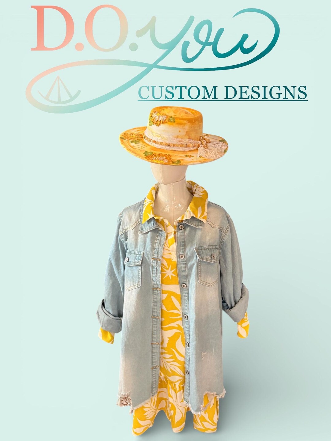 Large Brim Fedora With Textured Paint 3D Florals, Stone and Lace Band ...