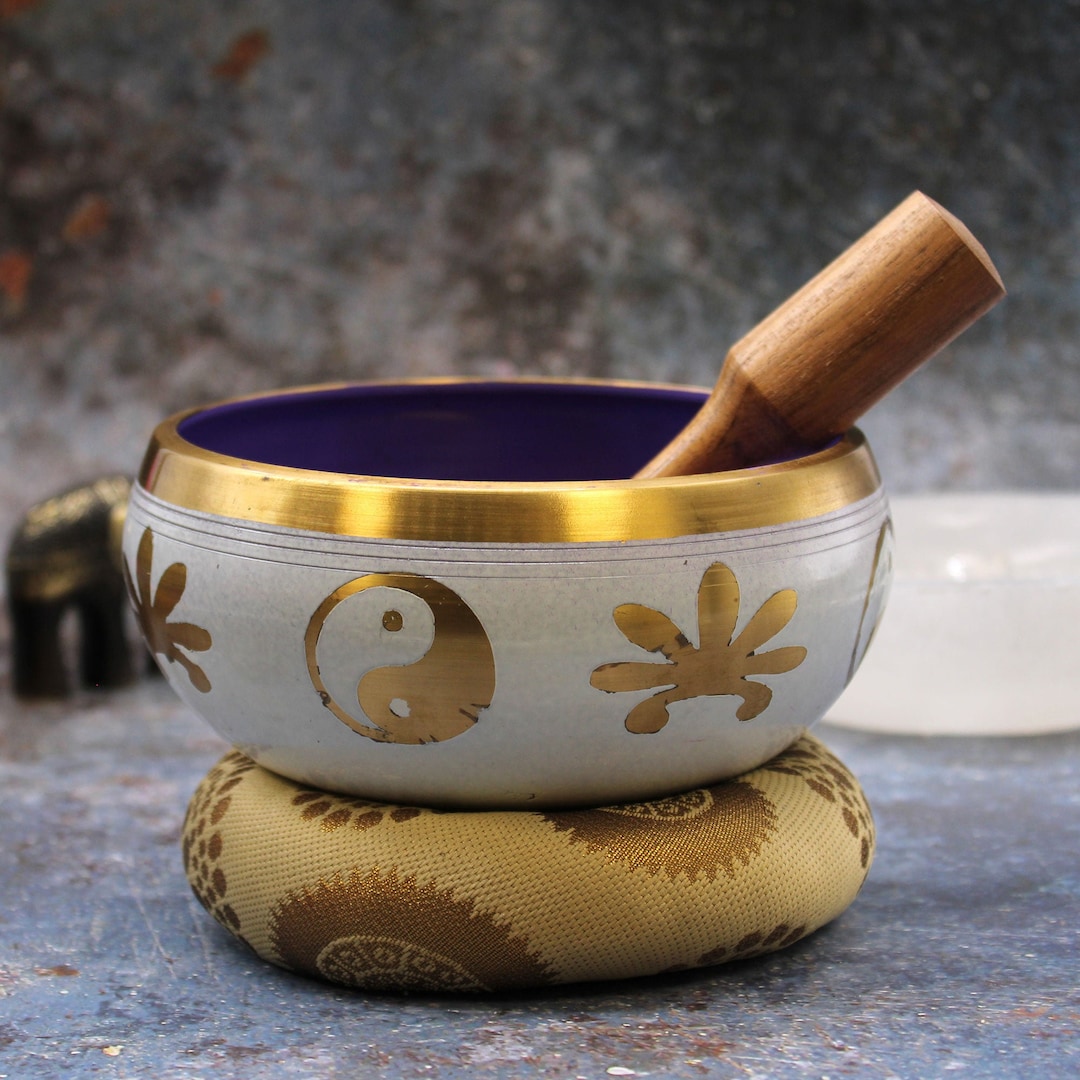 Large Ying Yang Singing Bowl Set White/purple 14cm - Etsy