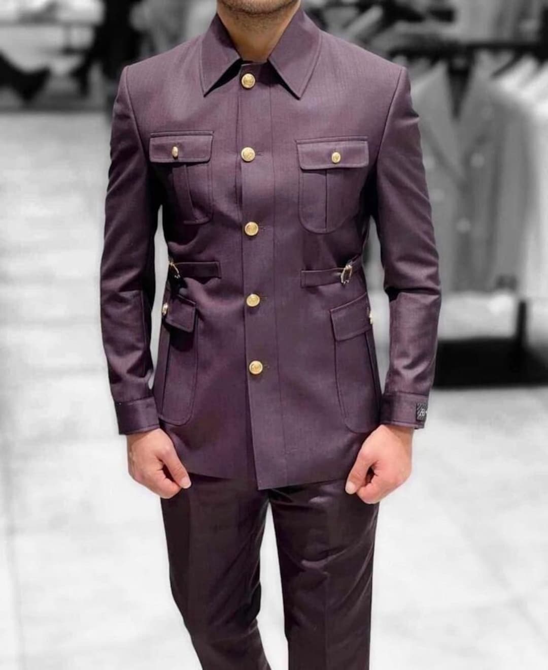 Maroon Traditional Outfit Indian Safari Suit for Men for Parties and ...