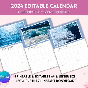 2024 Sea Waves Calendar Printable PDF & PNG Instant Download CANVA ...
