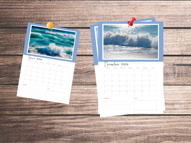2024 Sea Waves Calendar Printable PDF & PNG Instant Download CANVA ...