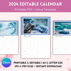 2024 Sea Waves Calendar Printable PDF & PNG Instant Download CANVA ...