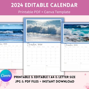 2024 Sea Waves Calendar Printable PDF & PNG Instant Download CANVA ...