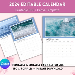 2024 Sea Waves Calendar Printable PDF & PNG Instant Download CANVA ...