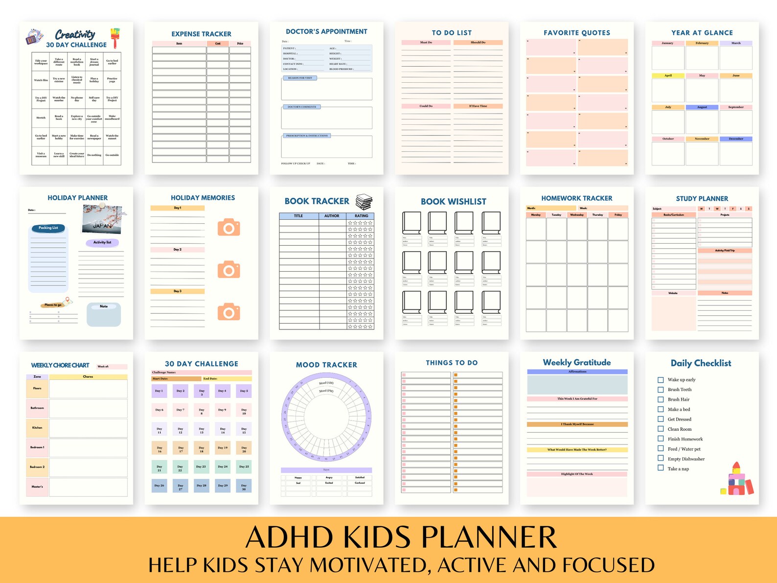 ADHD Planner for Kids I ADHD Features for Kids 2024 Planner Editable ...