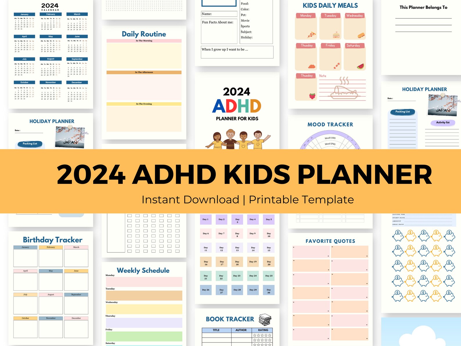 ADHD Planner for Kids I ADHD Features for Kids 2024 Planner Editable ...