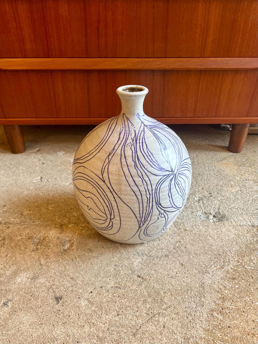 Ceramic Vase With Floral Motif by Daniel Pope California Artist 1980s ...