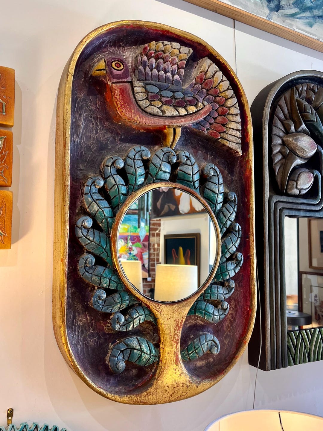 Incredible 1960s/70s Stan Dann “bird” Carved + Polychromed Redwood Wall ...
