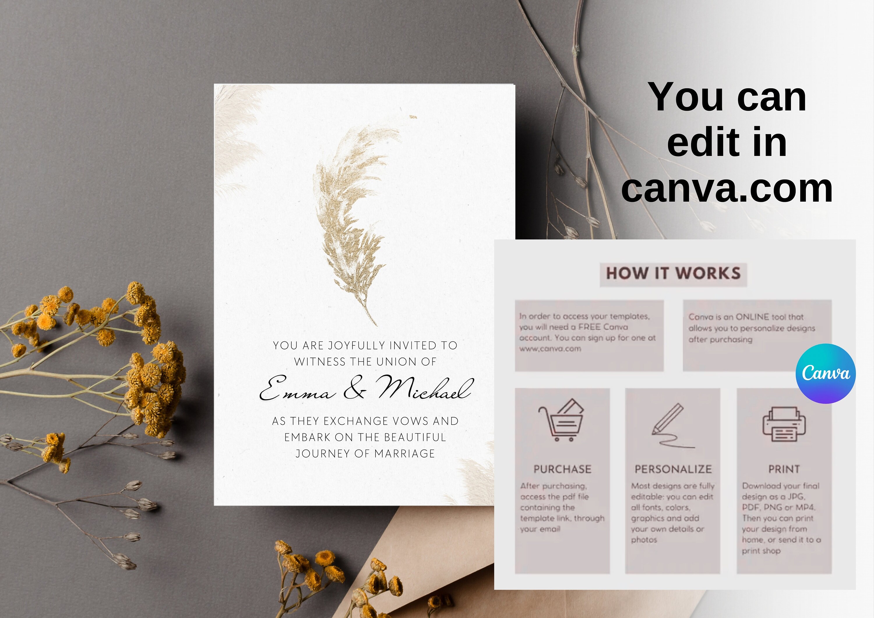 Editable Wedding Invitation Template Elegant Minimalist Wedding ...