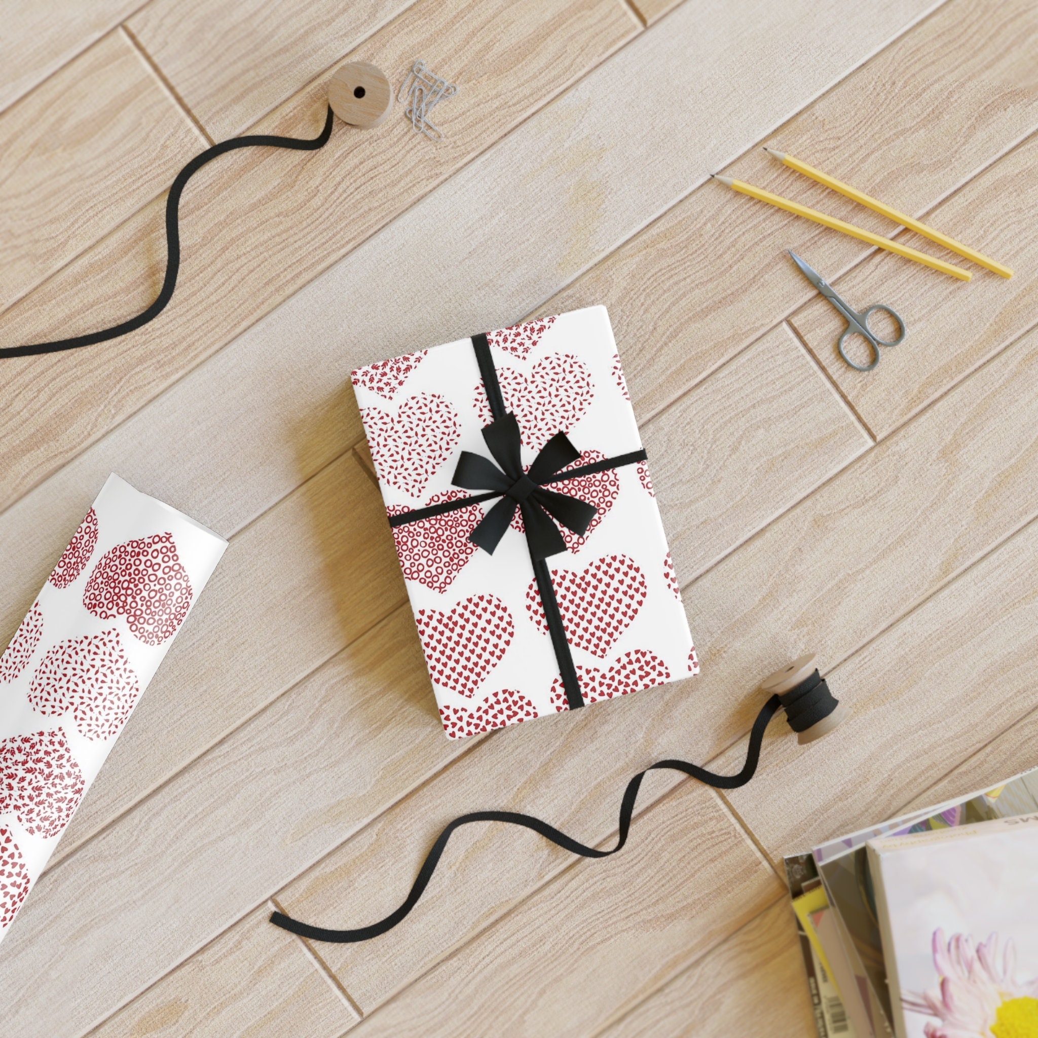 Red Hearts Love Wrapping Paper Digital Wrapping Sheets Valentines Day ...