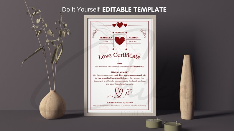 Editable Love Certificate PDF Personalized Romantic Memento ...