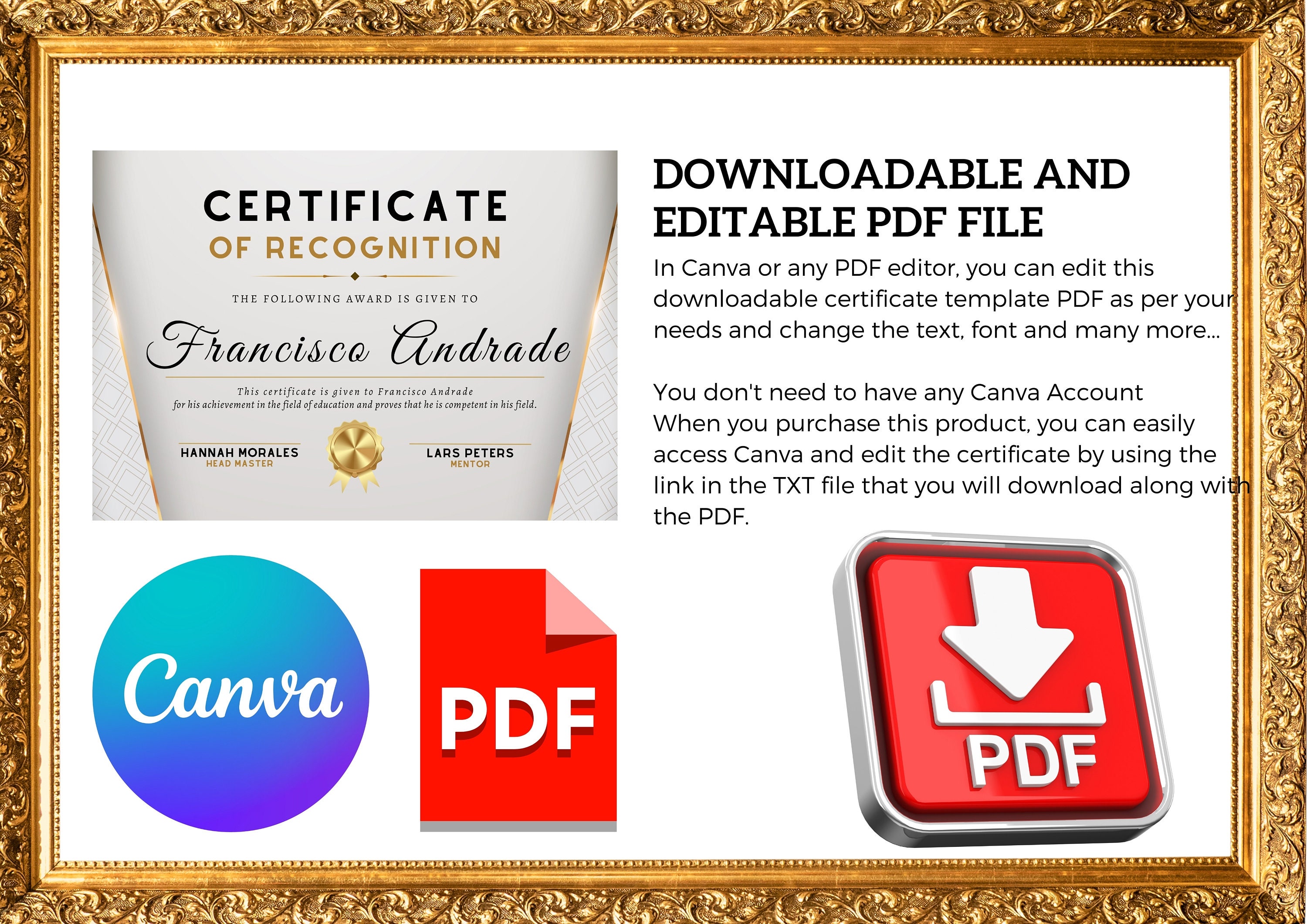 Editable Certificate of Recognition Template, Recognition Certificate, Employee Recognition ...