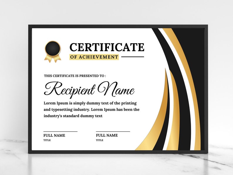 Editable Canva Certificate Template - Gold Black Instant Download ...