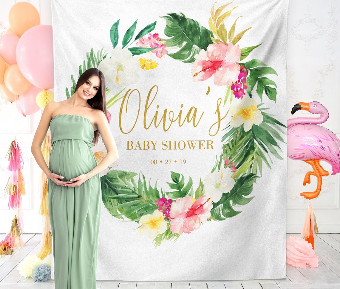 Tropical Baby Shower Backdrop Floral Aloha, Birthday Party Backdrop ...