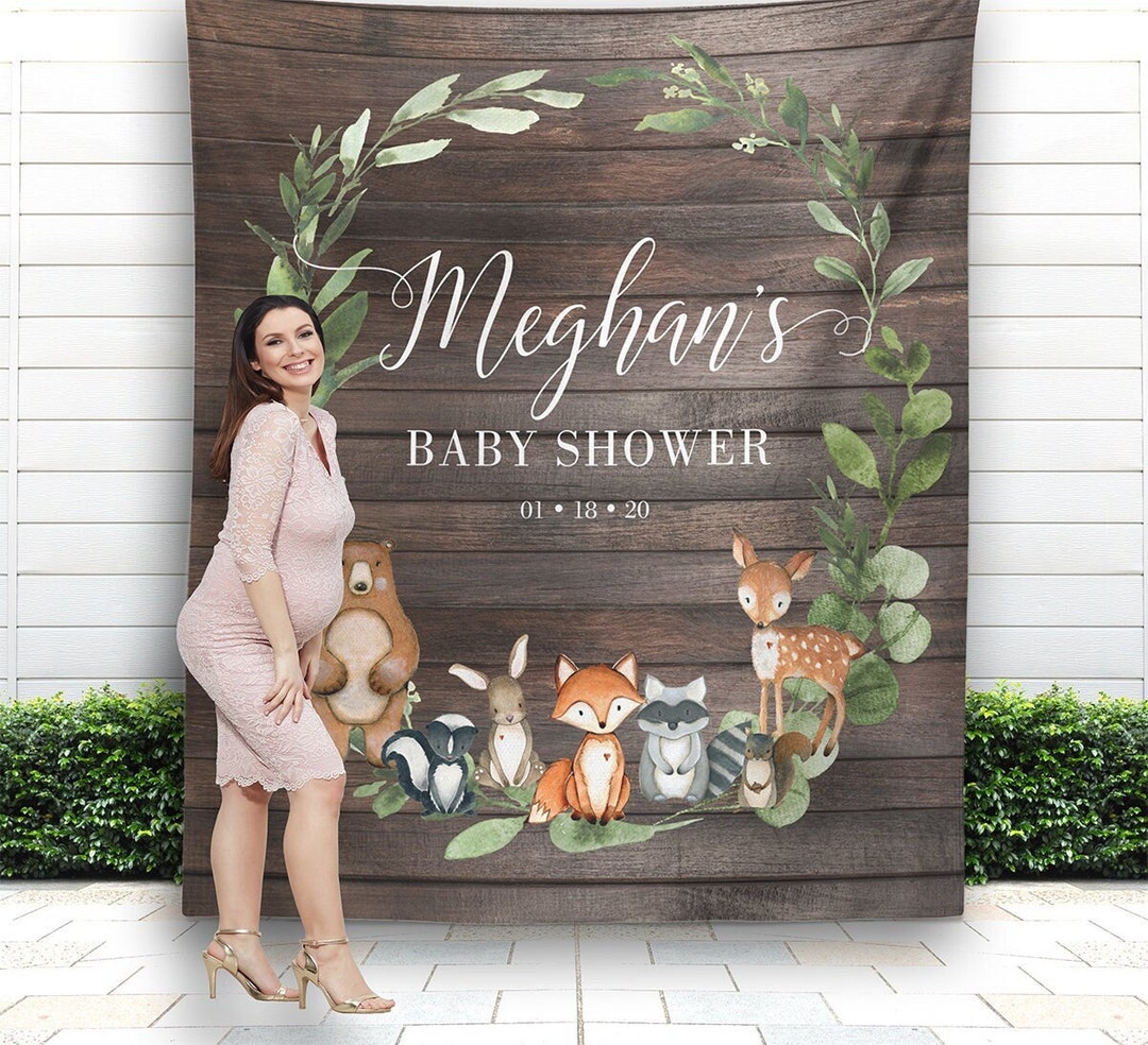 Woodland Baby Shower Backdrop, Forest Animals Wood Banner, Birthday ...